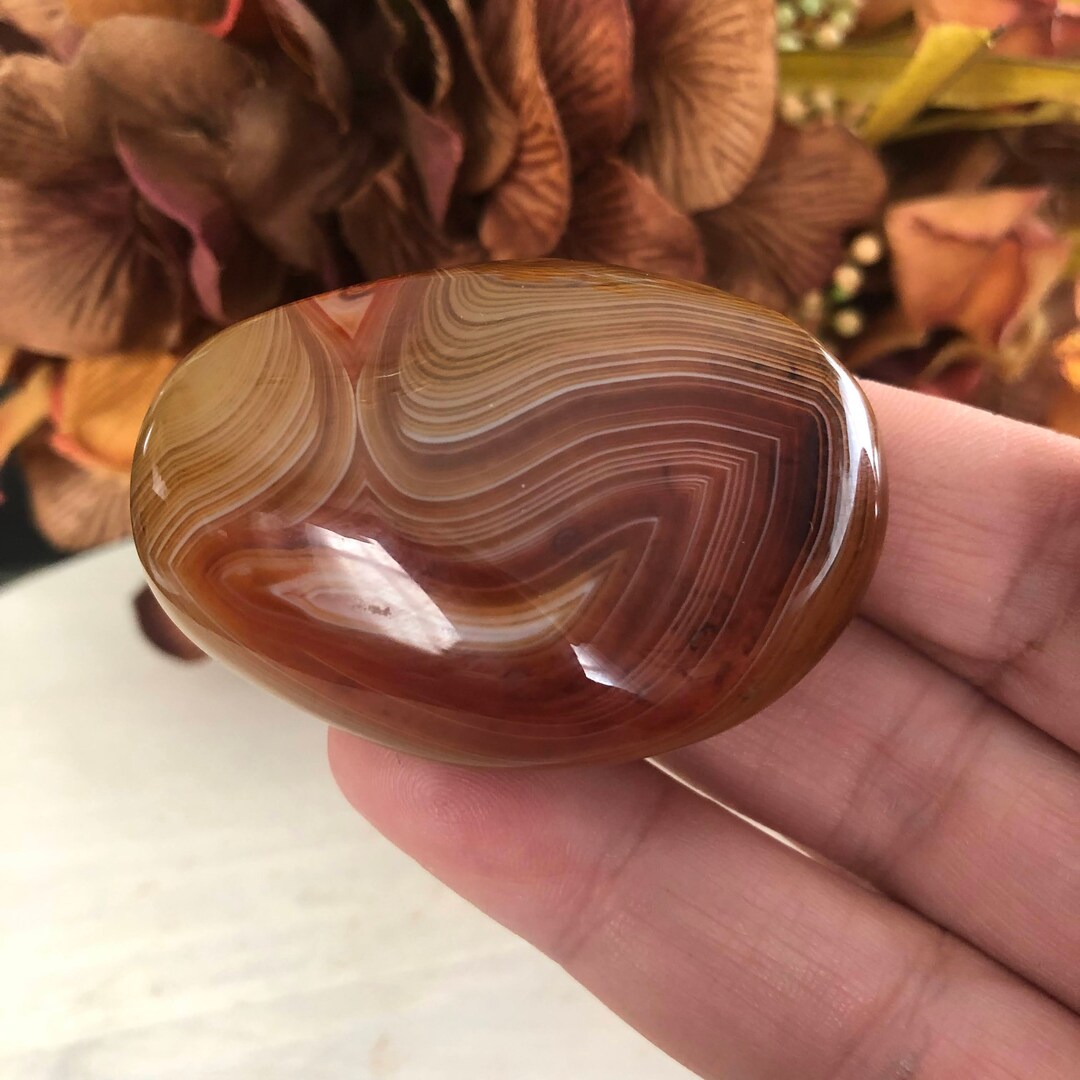 Red Sardonyx Banded River Agate Polished Palm Stone From Madagascar ...