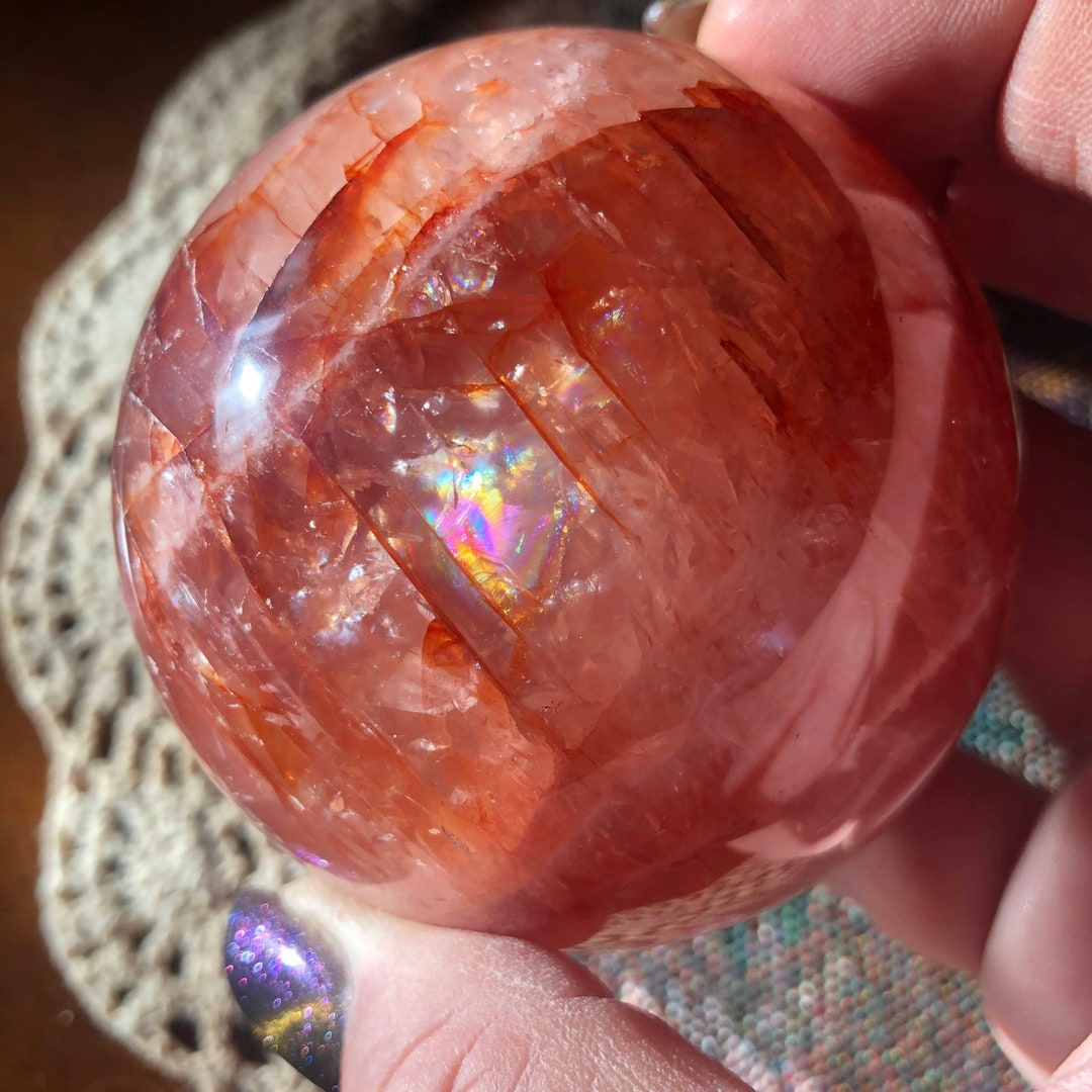 3 RED FIRE QUARTZ Hematoid Crystal Sphere From Madagascar 78mm 1.7 Lbs ...