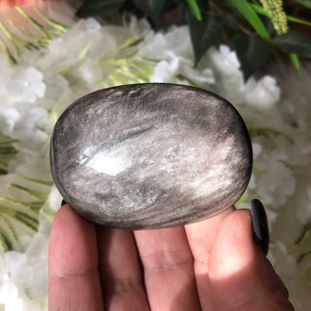 2.8" Silver SHEEN OBSIDIAN Polished Palm Stone Healing Reiki From ...