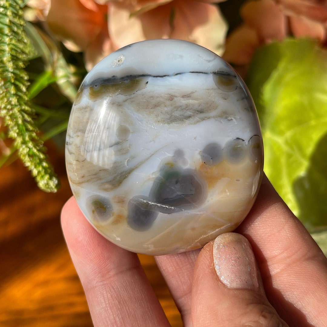 2.4" 8th Vein OCEAN JASPER Polished Palm Stone Healing From Madagascar ...