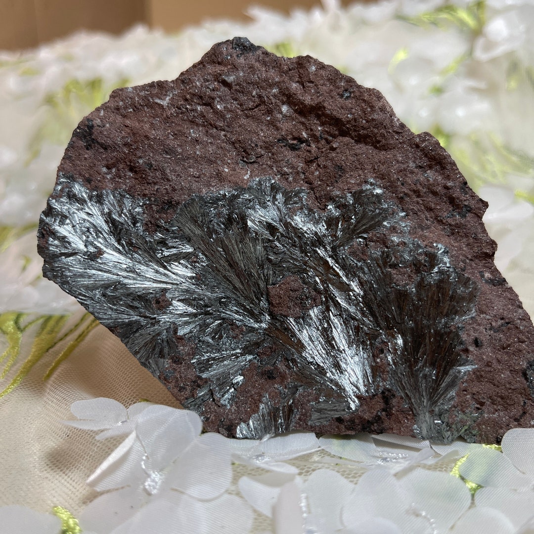 4.9" PYROLUSITE Crystals on Matrix Rock From Morocco/mineral Specimen ...