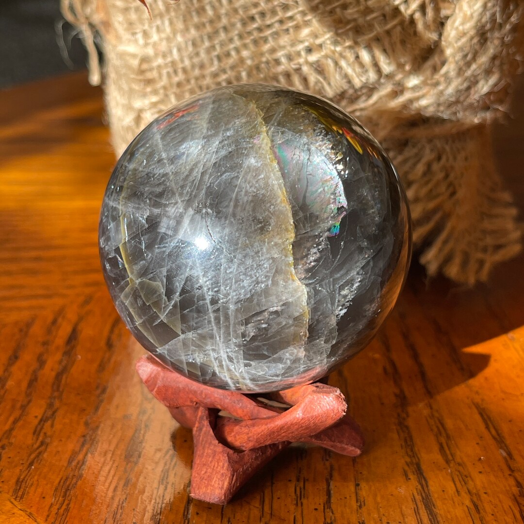 2.5" BLACK MOONSTONE Crystal Sphere Ball From Madagascar 64mm/crystal ...