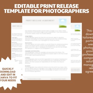 Editable Print Release Template for Photographers - Portrait & Wedding ...