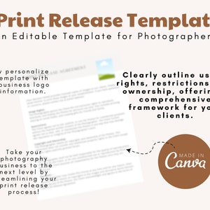 Editable Print Release Template for Photographers - Portrait & Wedding ...