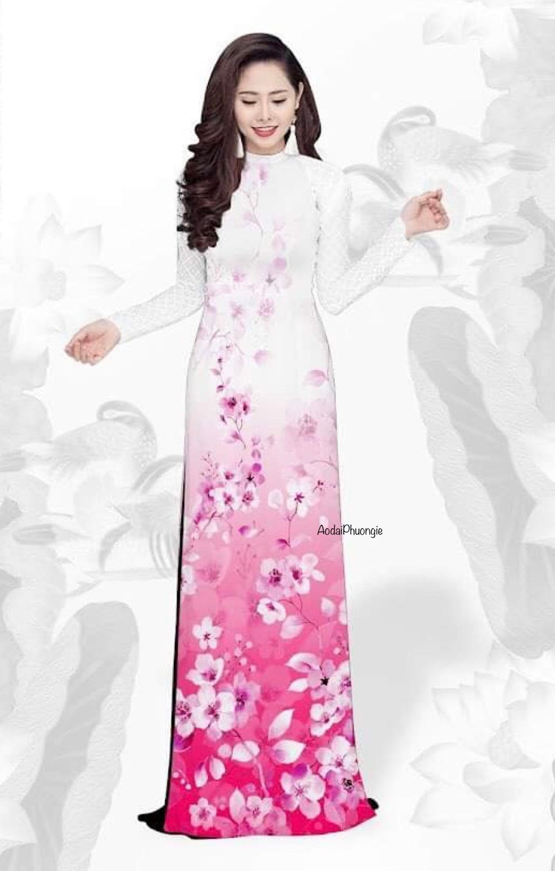 Silk Ao Dai - Pink Floral 3D Print Designs - Lotus Flower or Cherry ...