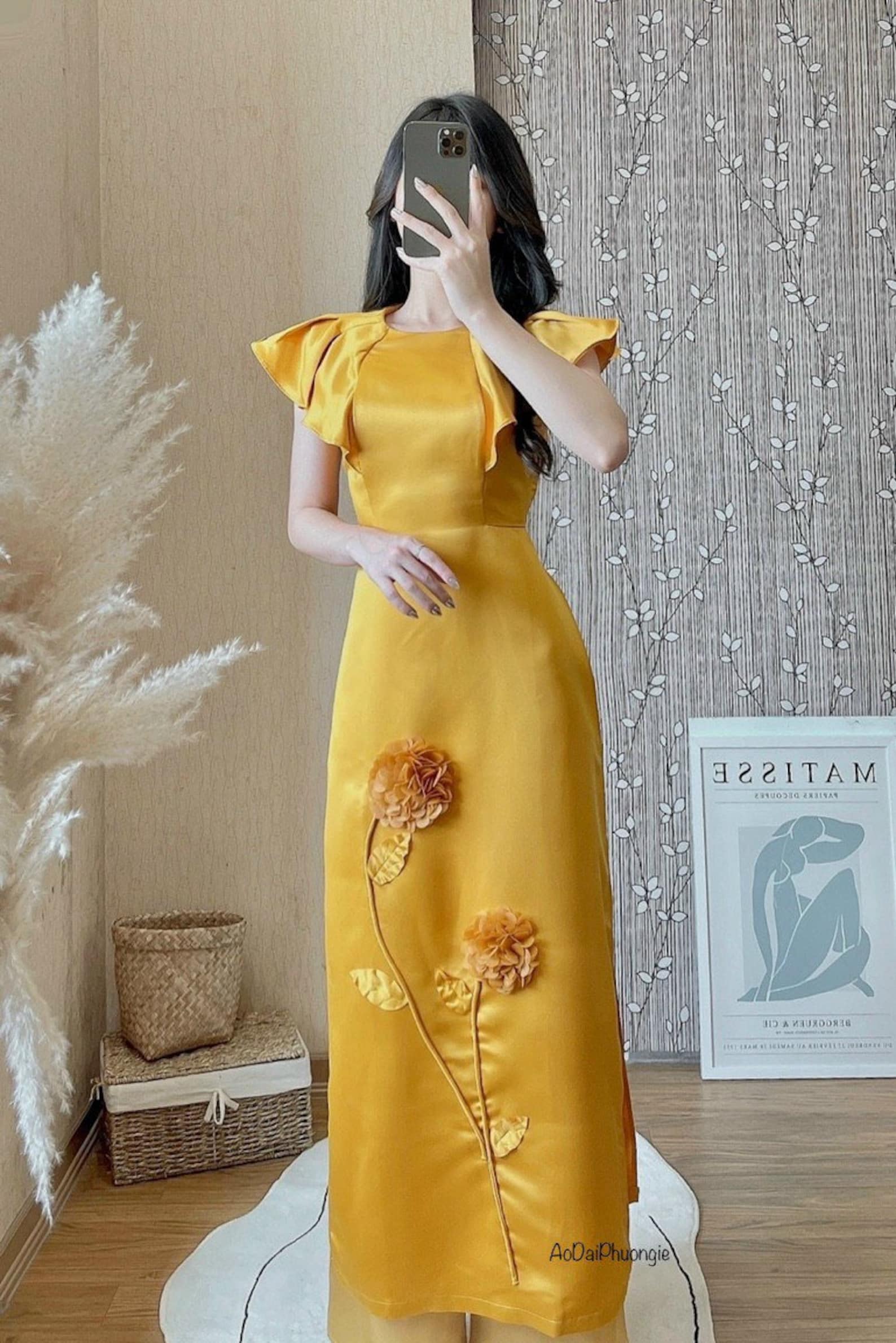 Modern Ao Dai Bat Sleeves With Fabric Flowers in Light Blue - Etsy