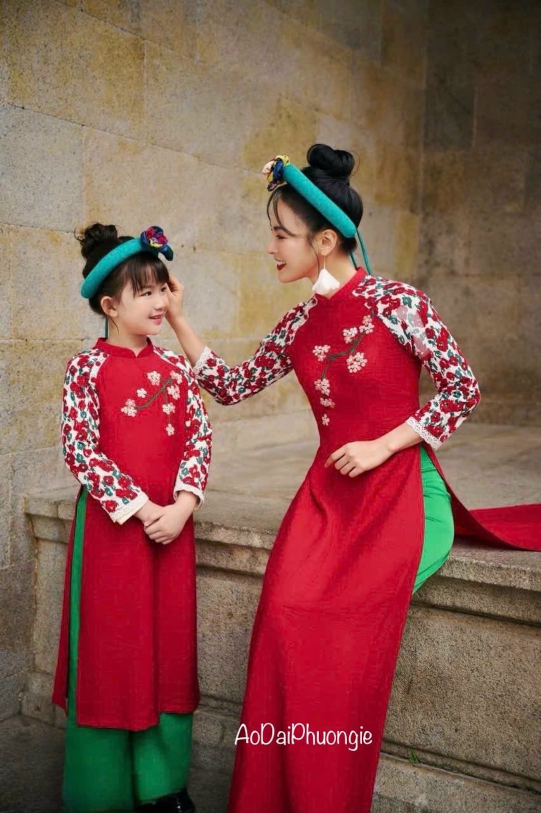 Mommy and Me Ao Dai - Red Cherry Blossom Design - Etsy