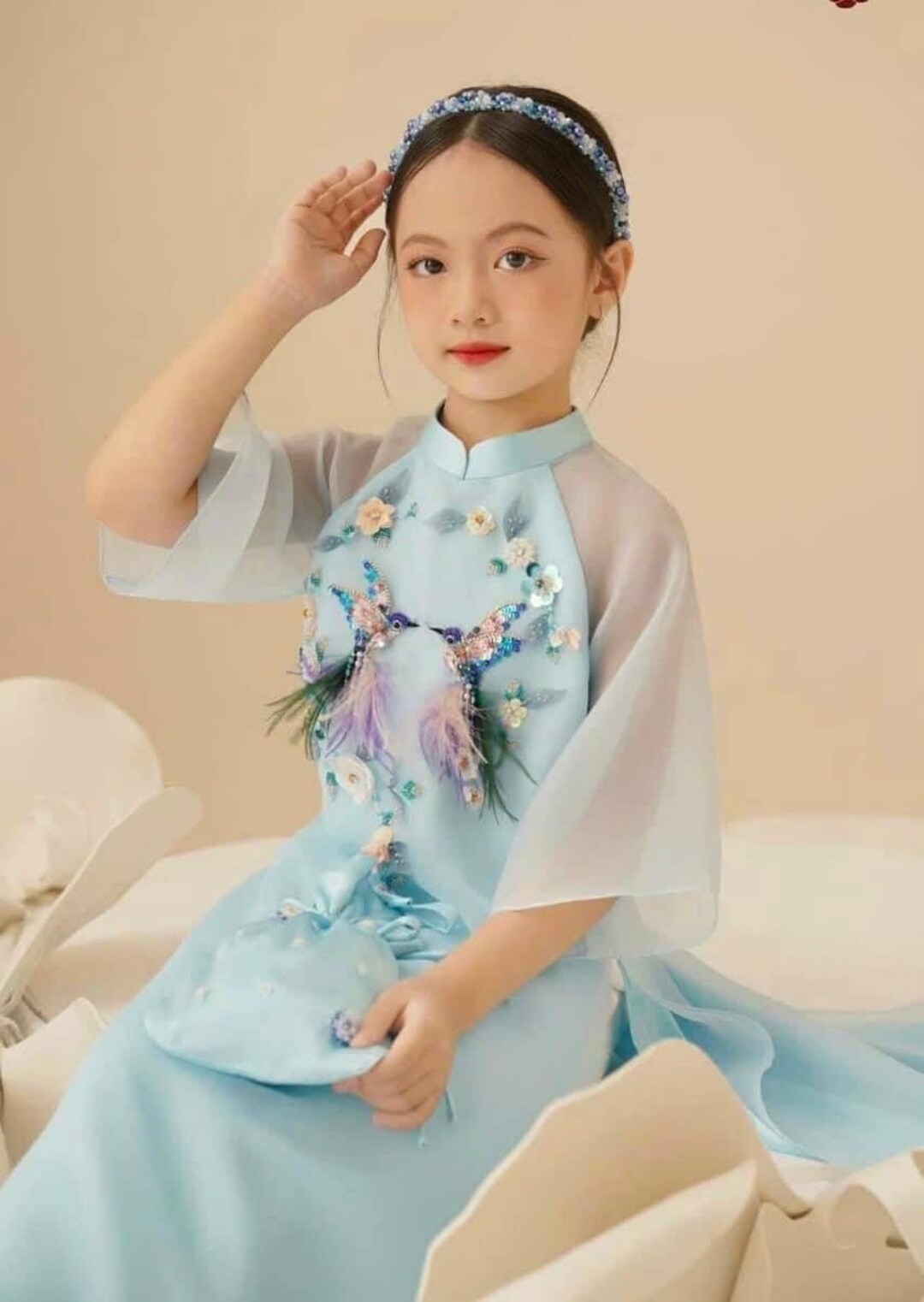 Girls Ao Dai - Modern Light Blue Birds Design - Etsy