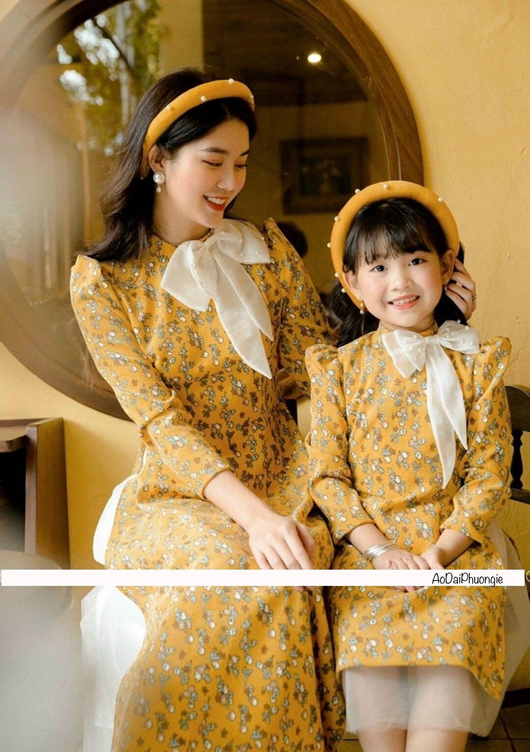 Mommy and Me Modern Ao Dai Mini Floral in Mustard Yellow - Etsy