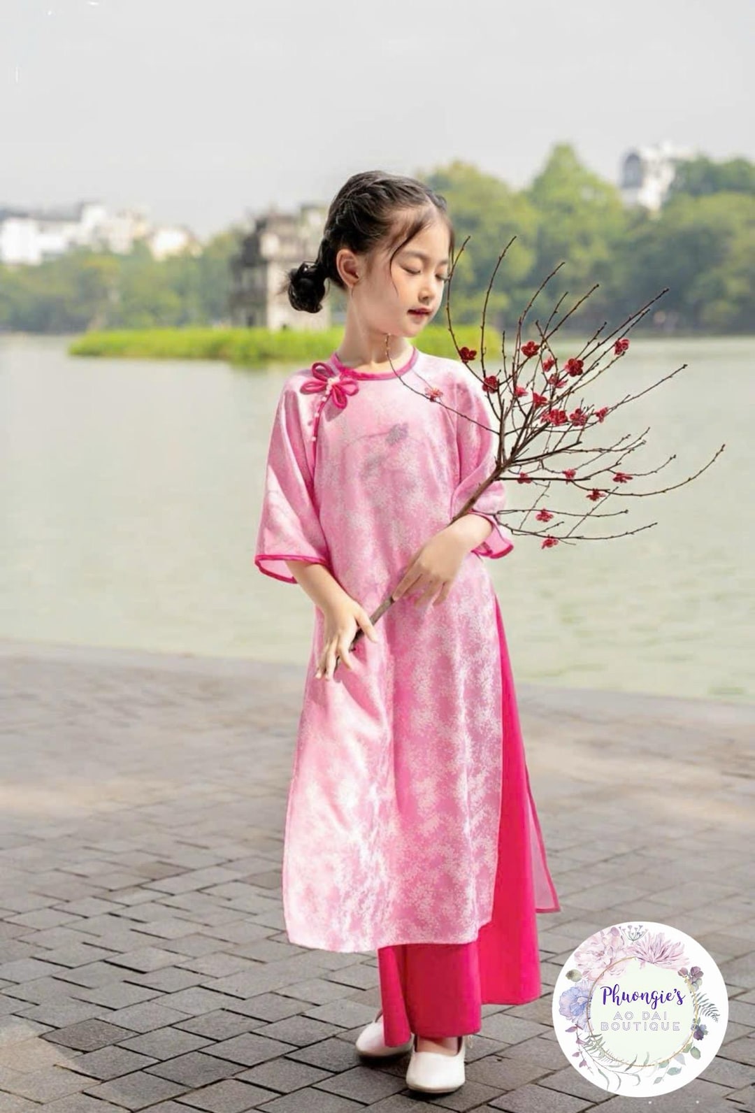 Girls Ao Dai Light Pink Silk With Hot Pink Embellishment - Etsy