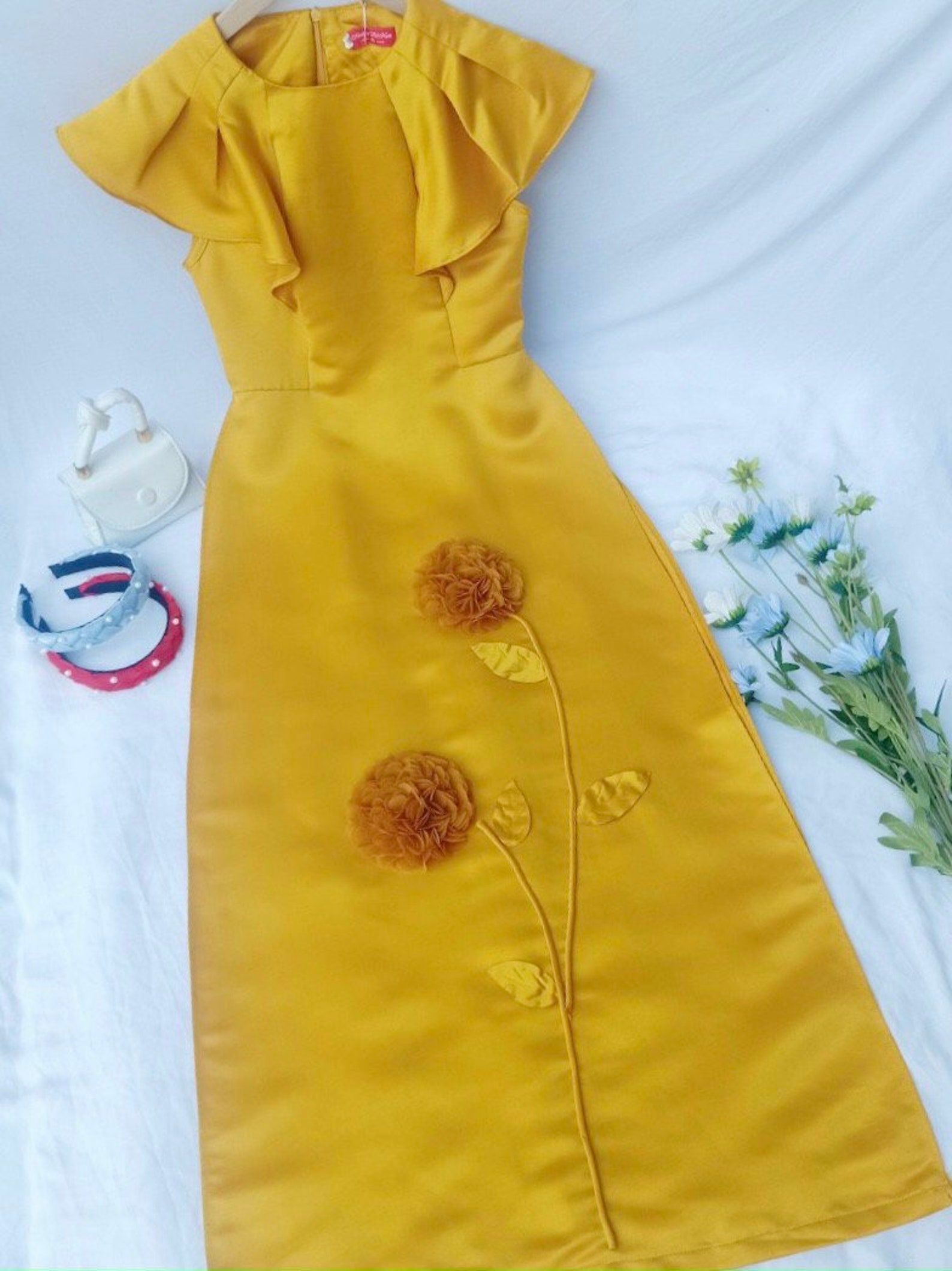 Modern Ao Dai Bat Sleeves With Fabric Flowers in Light Blue - Etsy