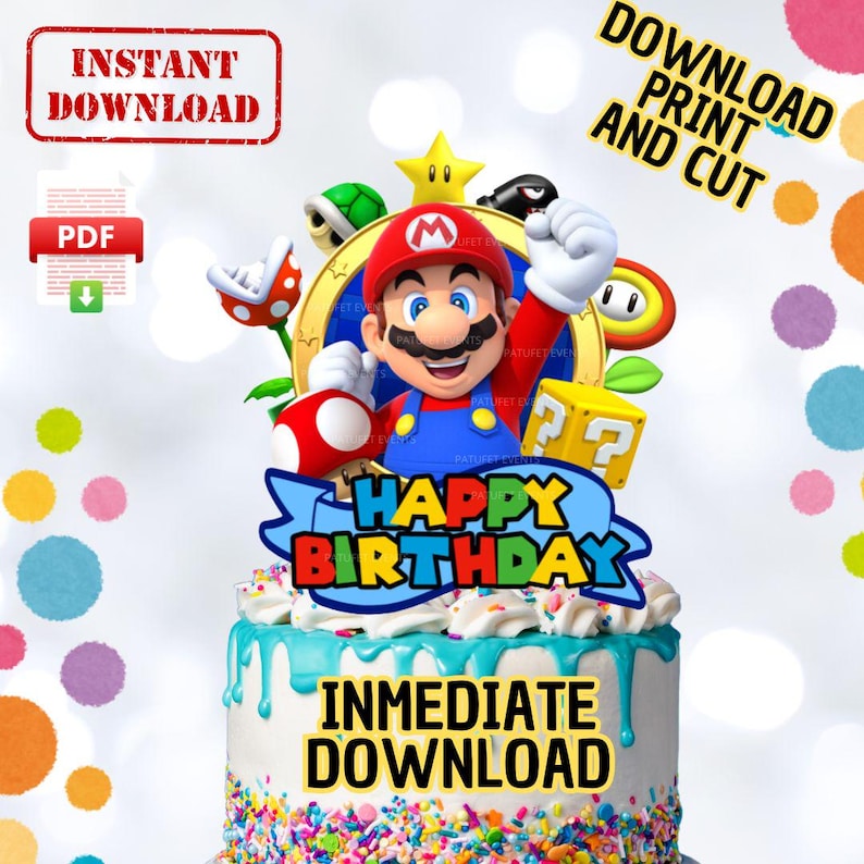 Super Mario Cake Topper. Mario Birthday Cake Topper. Mario Cake Topper ...