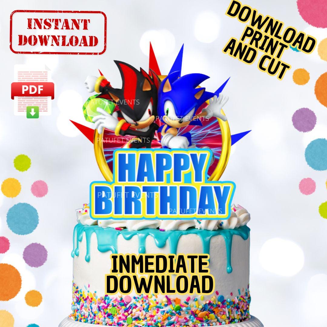 Cake Topper Sonic Shadow. Sonic 3 Printable Topper. Sonic and Shadow ...