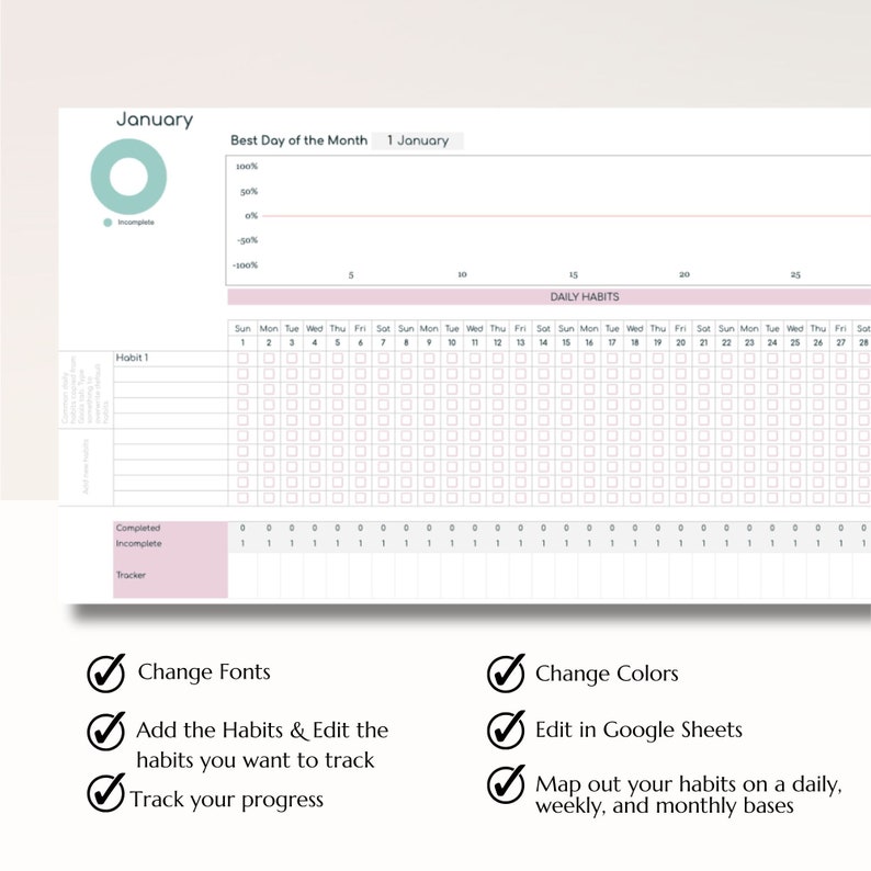 Habit Tracker Spreadsheet Google Sheets Excel, 2024 Goal Planner ...