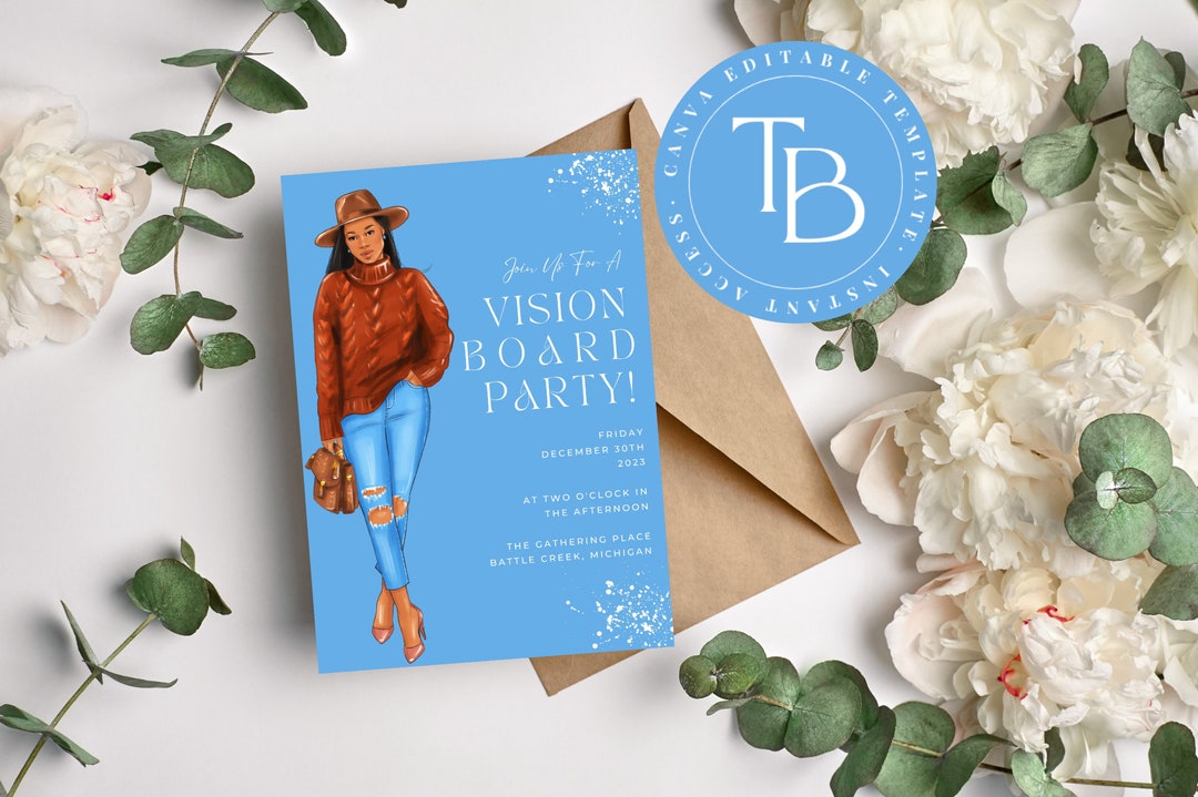 Vision Board Party Invitation Canva, Vision Board Editable Party ...