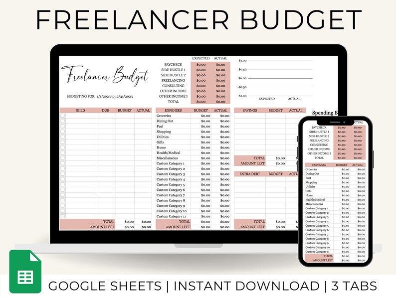 Freelance Budget Spreadsheet, Google Sheets Budget Template, Budget Spreadsheet for Multiple ...