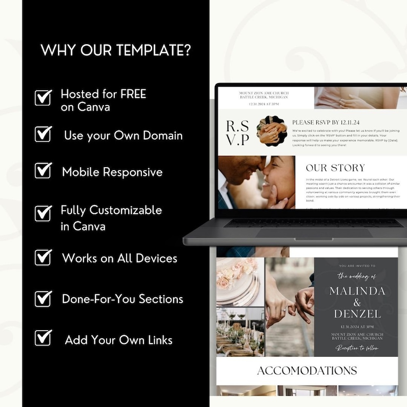 Canva Wedding Website Template, Timeline of Events, Landing Page, Save ...