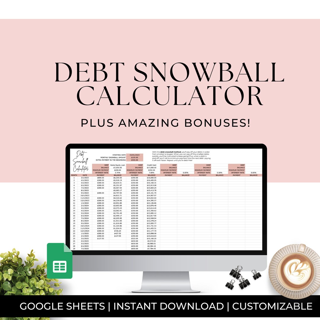 Debt Snowball Google Sheets, Snowball Spreadsheet Calculator, Payoff ...