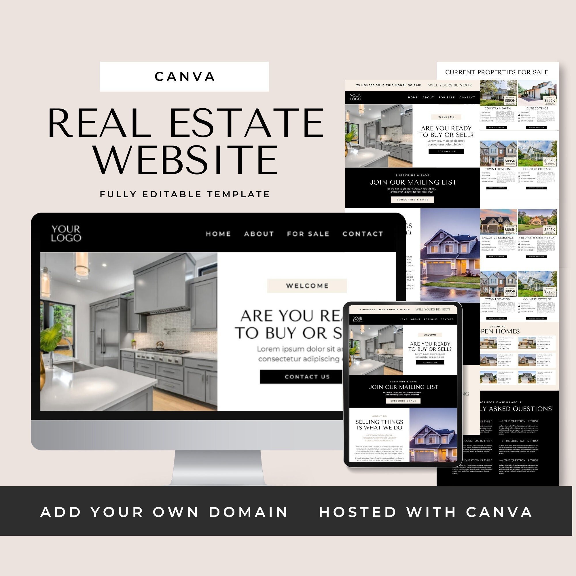 Real Estate Agent Website Template Canva, Luxury Real Estate Website ...