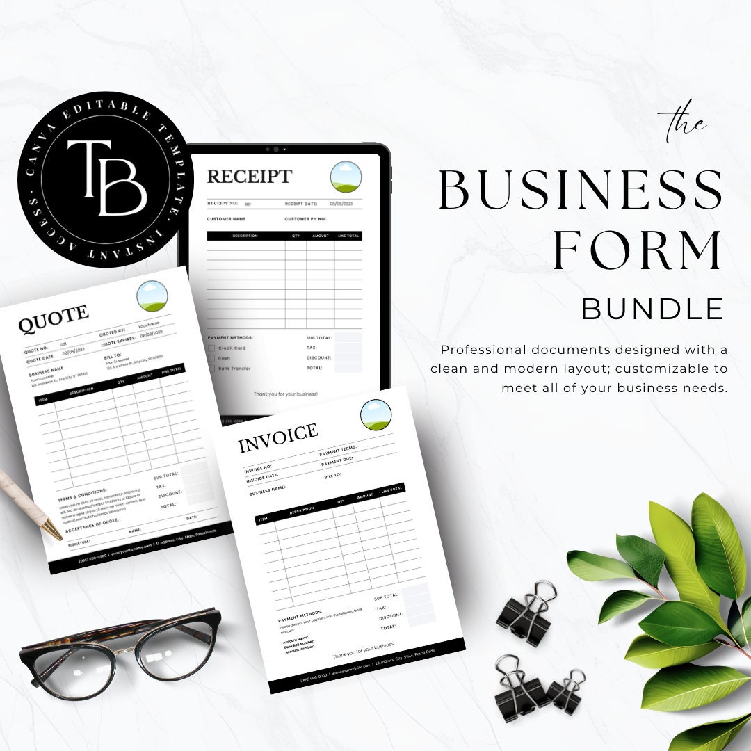 Business Forms Bundle, Editable Canva Template, Invoice Template, Quote ...