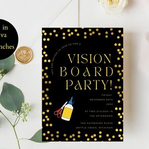 Vision Board Party Invitation Canva, Vision Board Editable Party ...