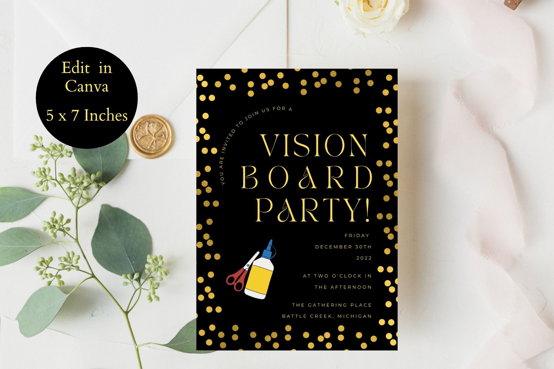 Vision Board Party Invitation Canva, Vision Board Editable Party ...