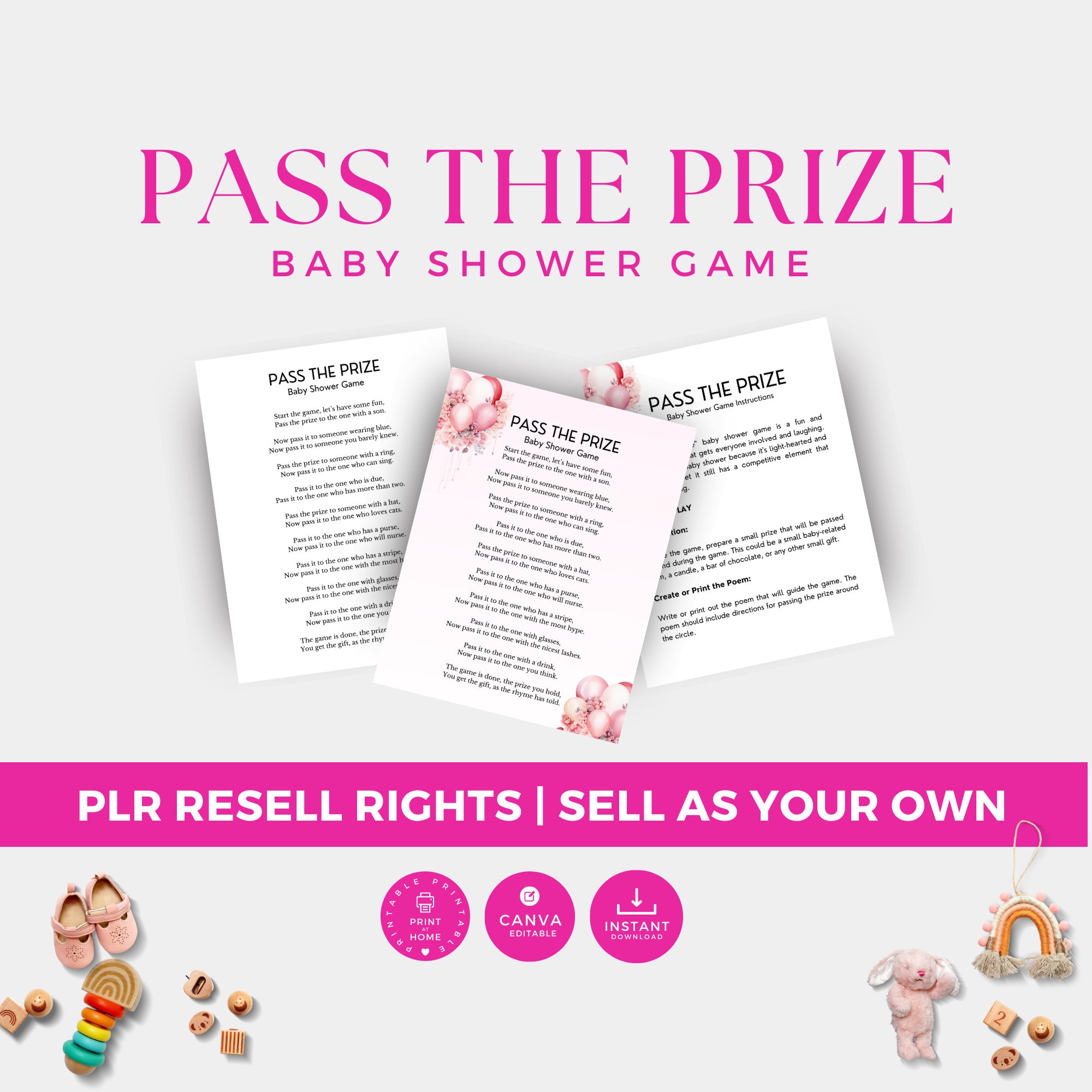 Pass the Prize Baby Shower Game Rhyme Printable Activity - Etsy