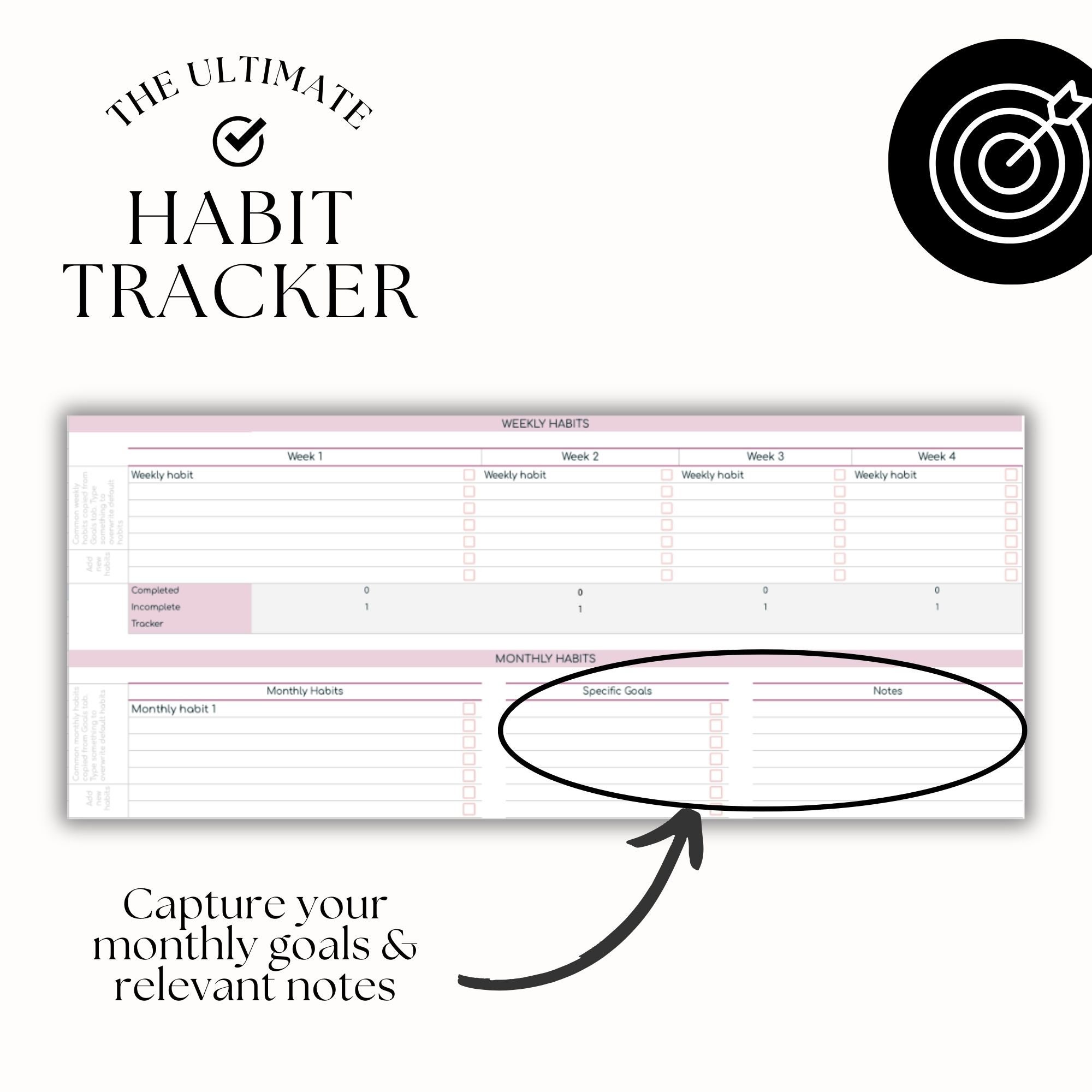 Habit Tracker Spreadsheet Google Sheets Excel, 2024 Goal Planner ...
