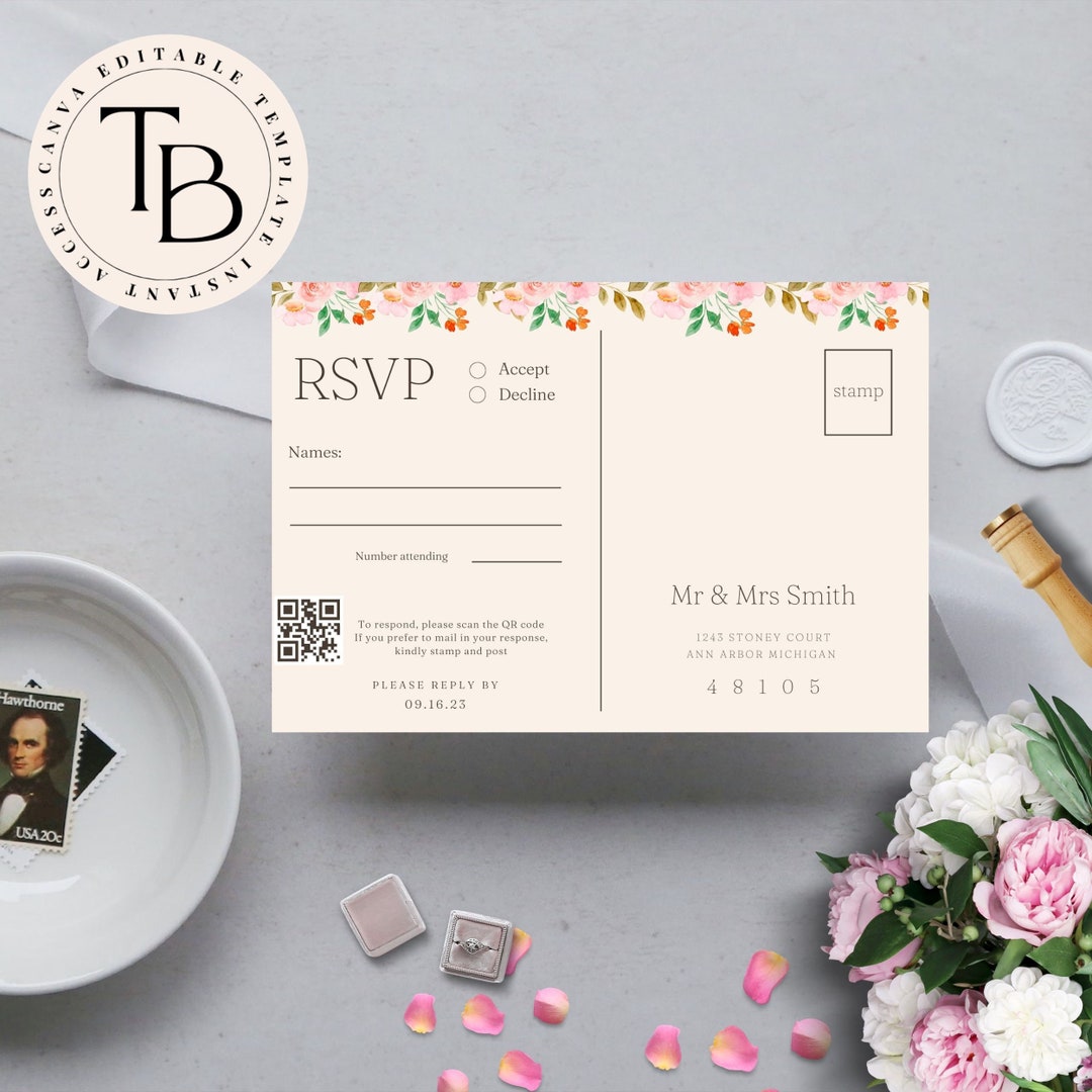 Wedding Rsvp Card Template, Diy Rsvp Card, QR Code Response Card, RSVP ...