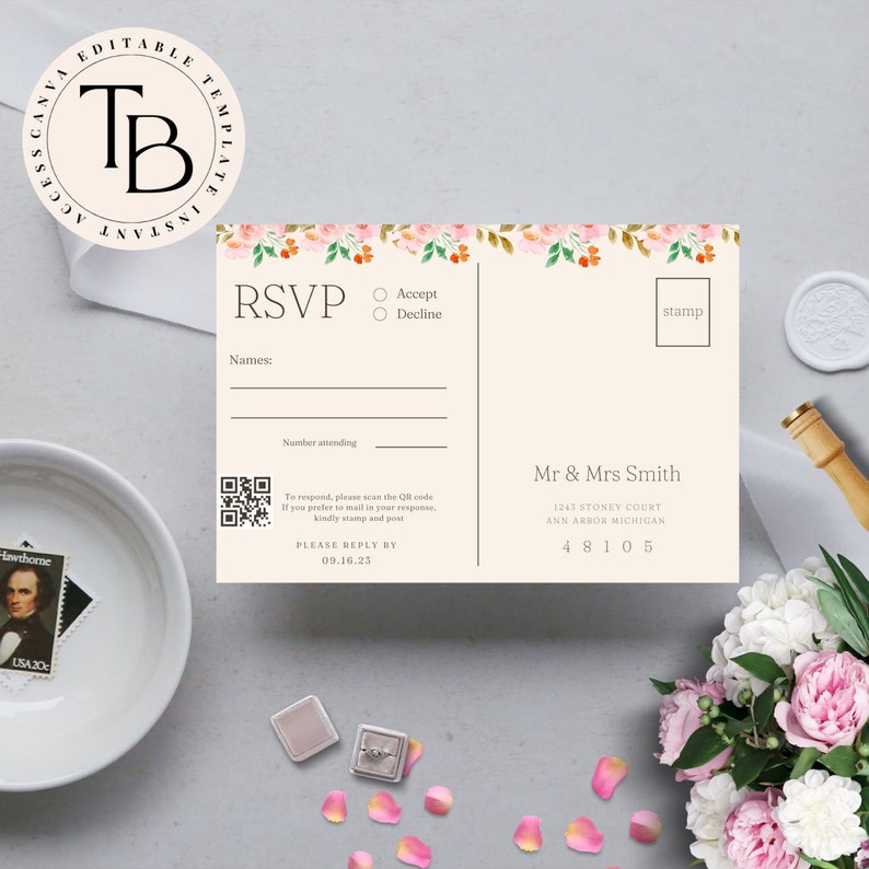 Wedding RSVP Card Template: DIY QR Code Response (canva) - Etsy