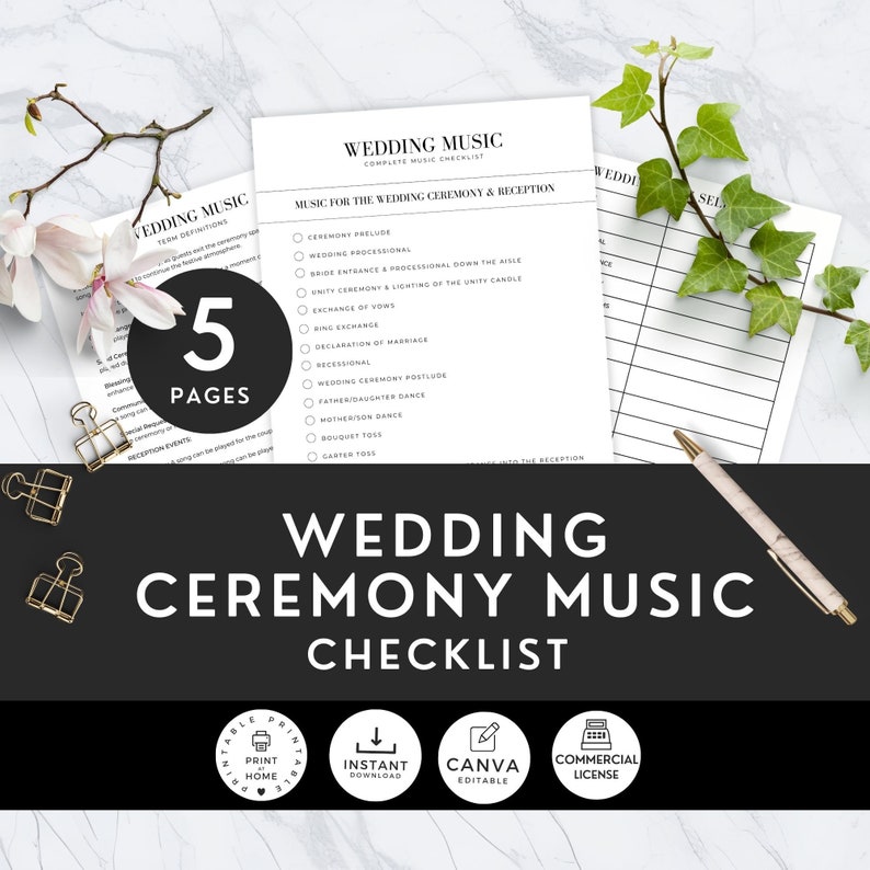 Wedding Music Checklist: Ceremony & Reception Planner (canva Editable ...
