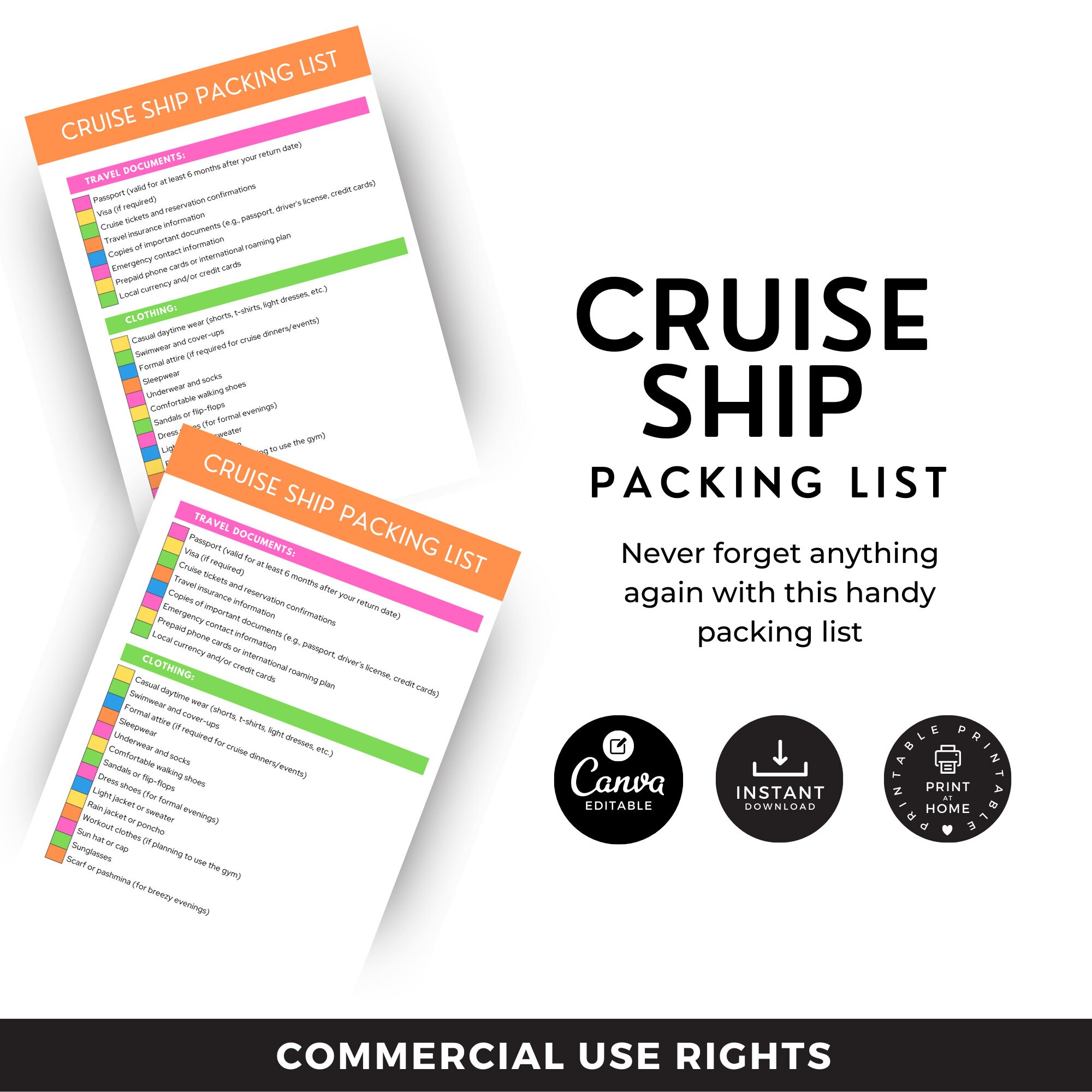 Cruise Packing Checklist Printable, Travel Packing List, Travel ...