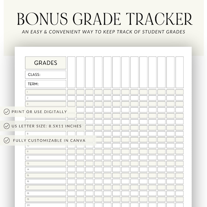 Teacher Attendance Tracker: Editable Checklist & Grade Tracker (PDF ...