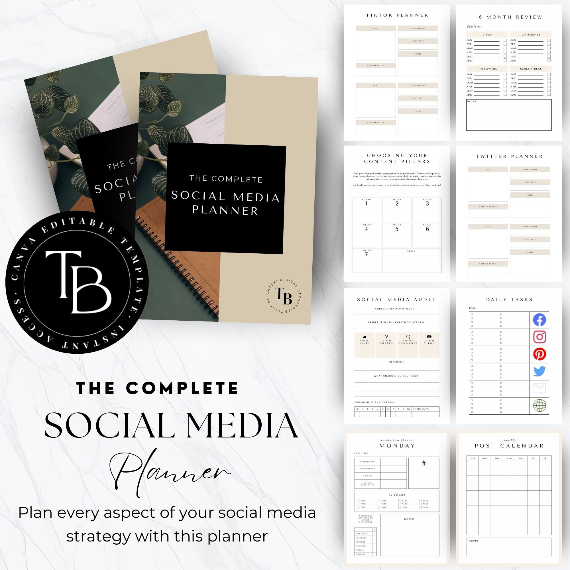 Social Media Planner Printable Bundle, Instagram Planner, Facebook ...