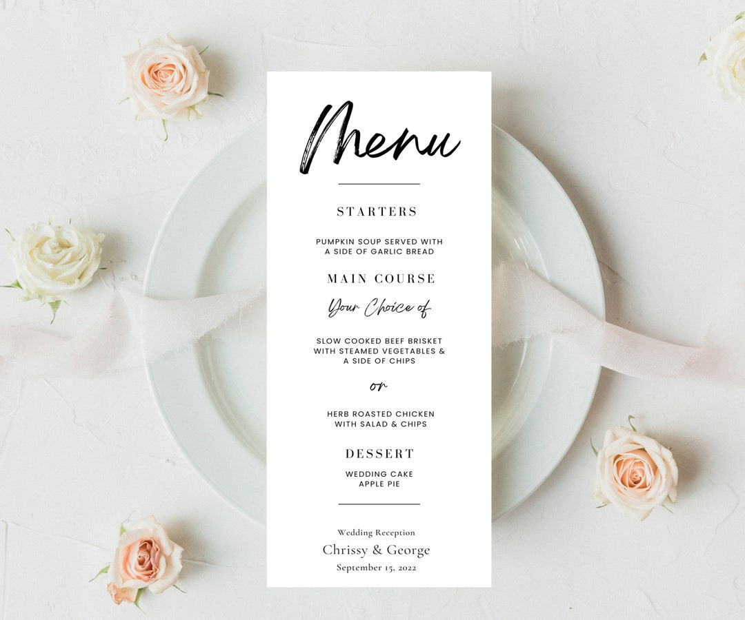 Wedding Menu Selection Card, Instant Download, Place Card Icons, Menu ...