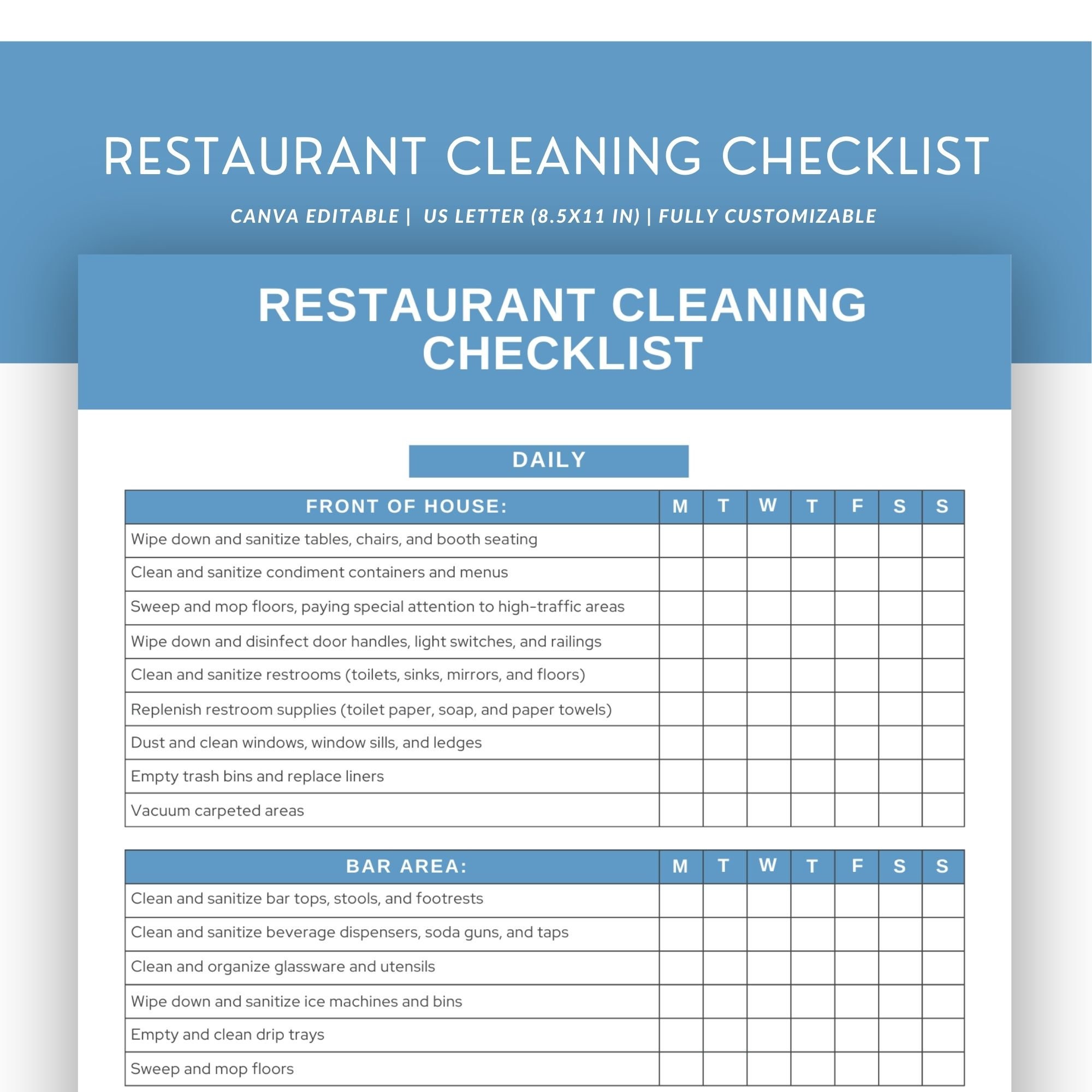 Restaurant Cleaning Checklist | Brewery Template | Bathroom Cleaning ...