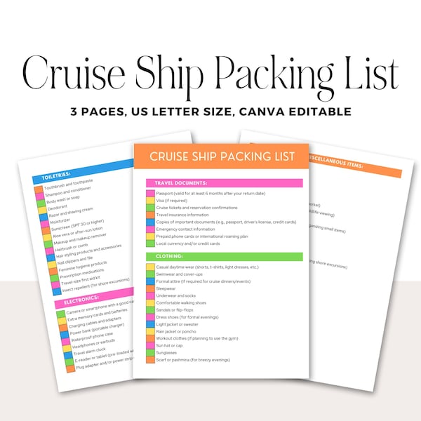 Carnival Cruise Packing List Template - Etsy