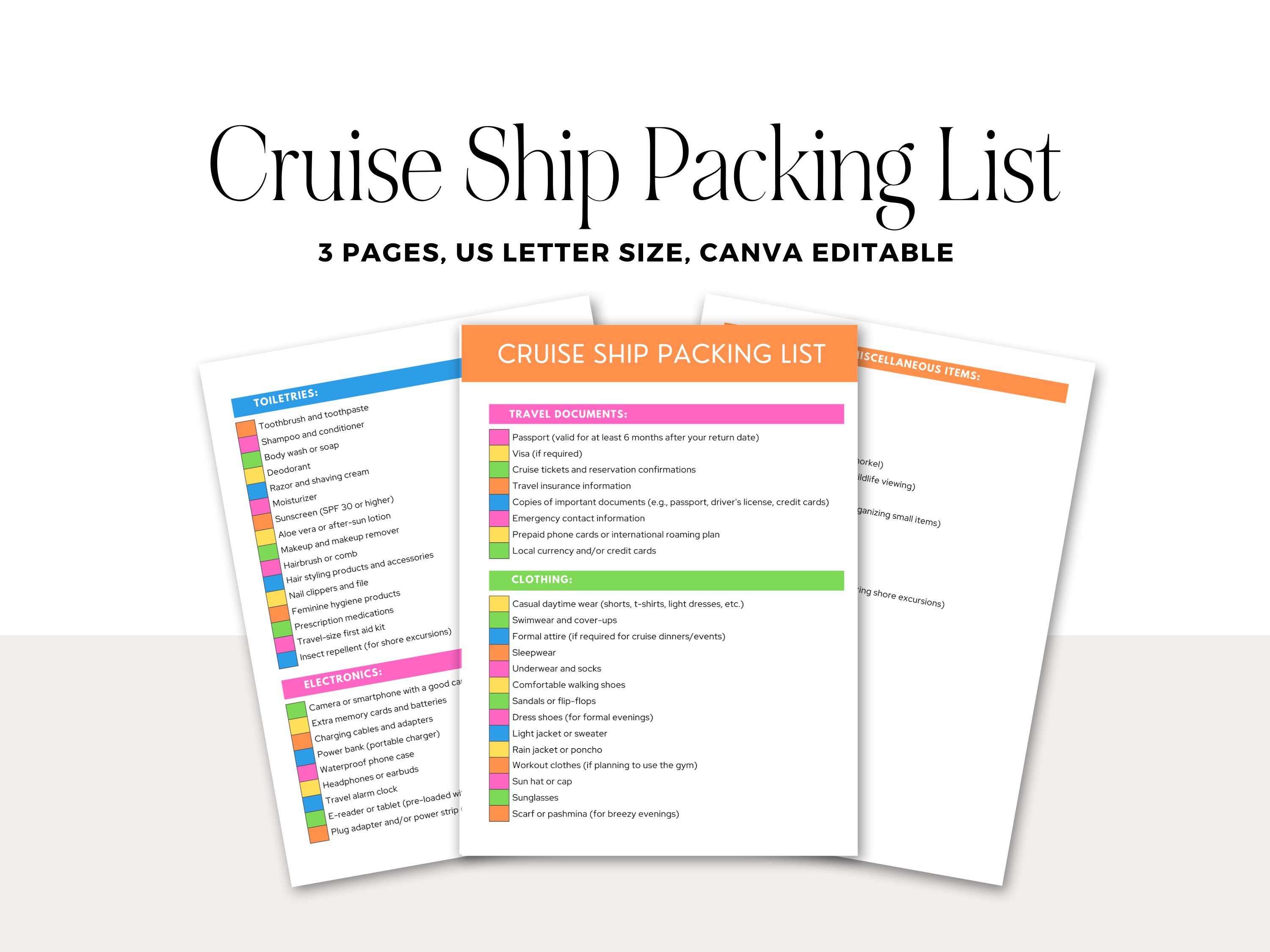 Cruise Packing Checklist Printable, Travel Packing List, Travel ...