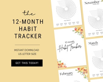 Monthly Habit Tracker Printable PDF, Floral 12 Month Habit Tracker ...