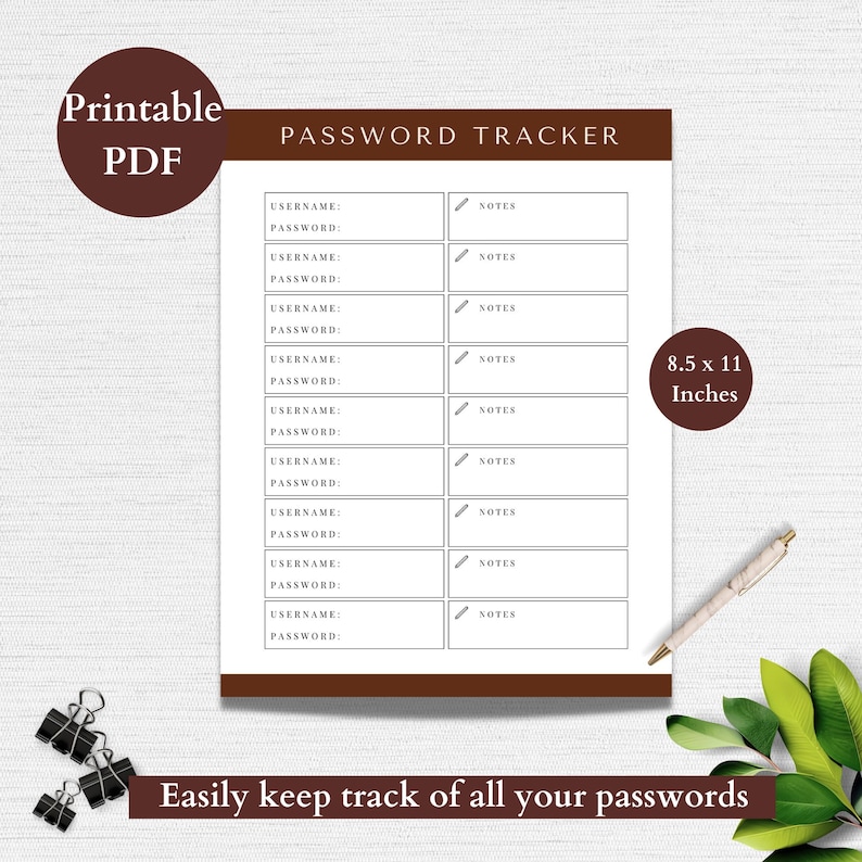 Password Tracker Printable, Printable Password Tracker, Password Keeper ...