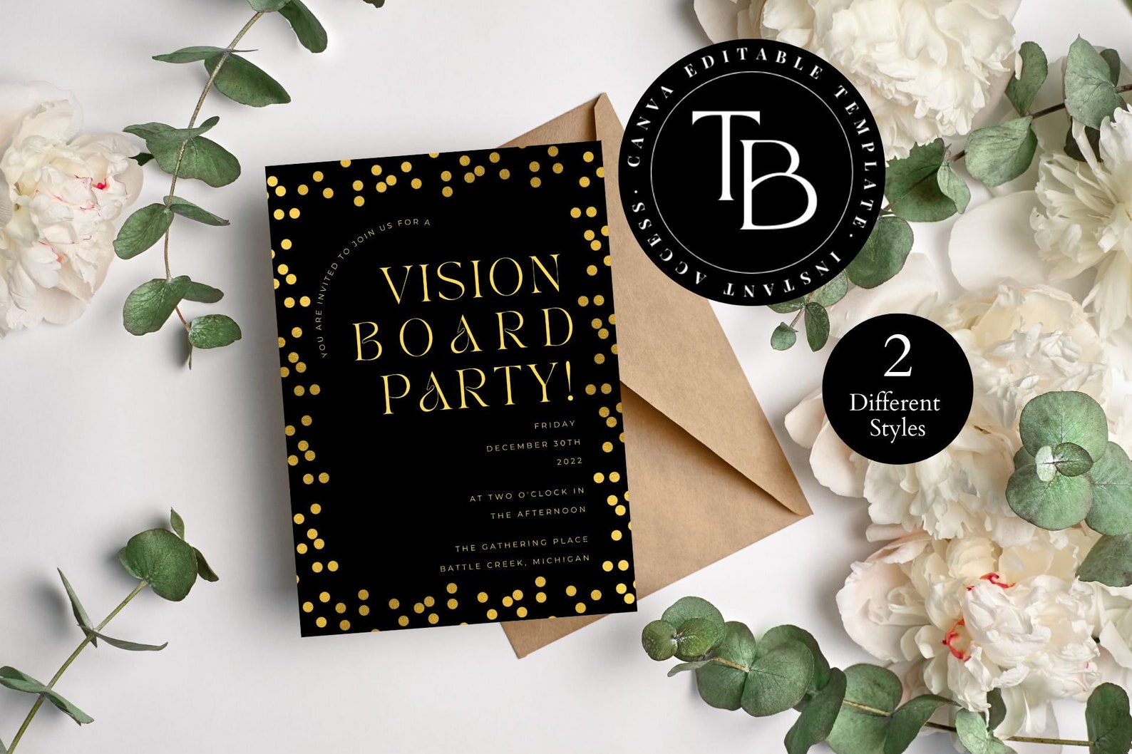 Vision Board Party Invitation Canva, Vision Board Editable Party ...