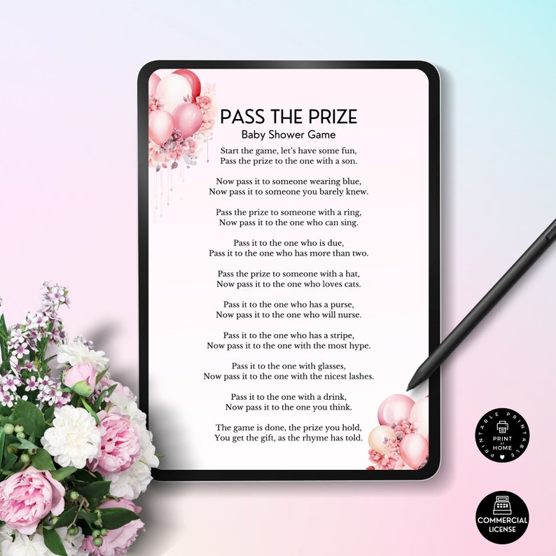 Pass the Prize Baby Shower Game Rhyme Printable Activity - Etsy