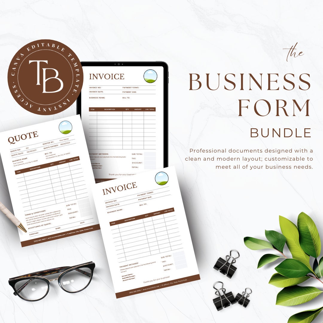 Business Forms Bundle, Editable Canva Template, Invoice Template, Quote ...