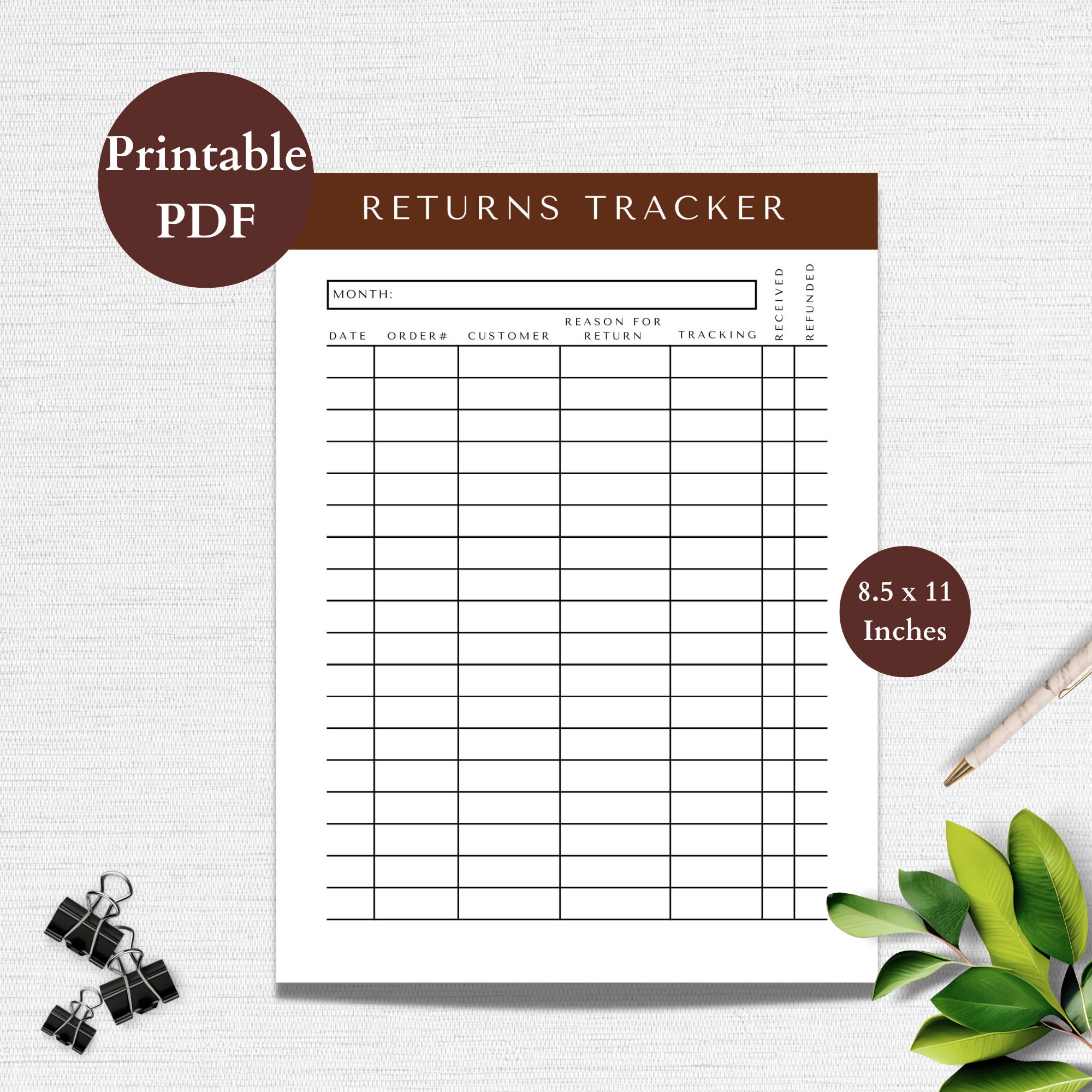 Printable Returns Tracker, Online Business Return Sheet, Sales Tracking, Business Tracker ...