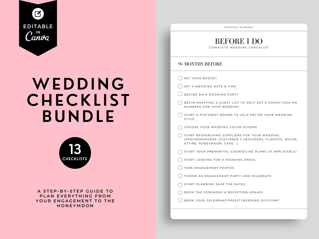 Wedding Checklist Wedding Week, Wedding Planner Printable, Printable ...