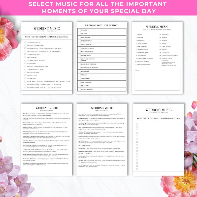 Wedding Music Checklist: Ceremony & Reception Planner (canva Editable ...