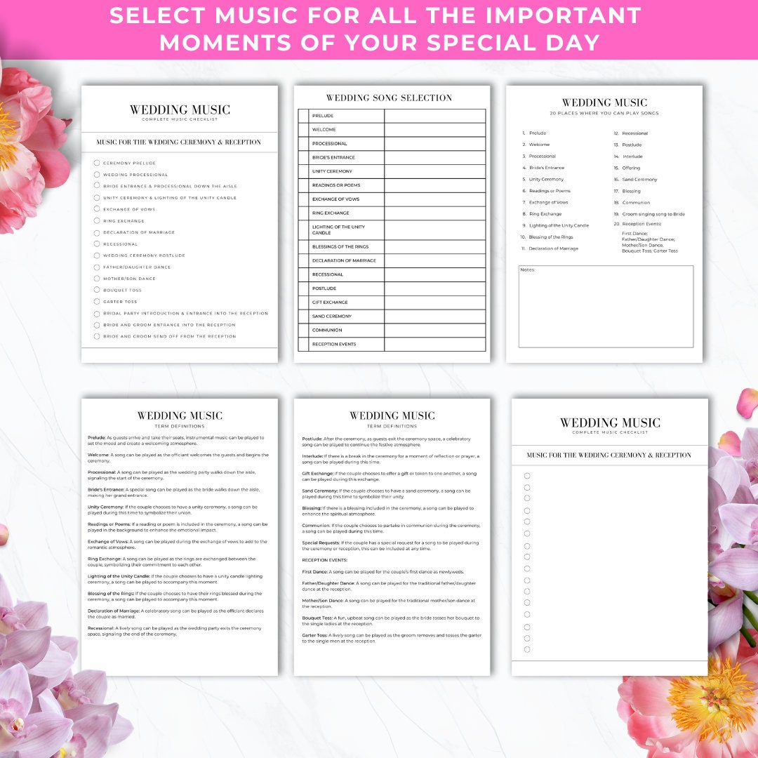Wedding Music Checklist: Ceremony & Reception Planner (canva Editable ...