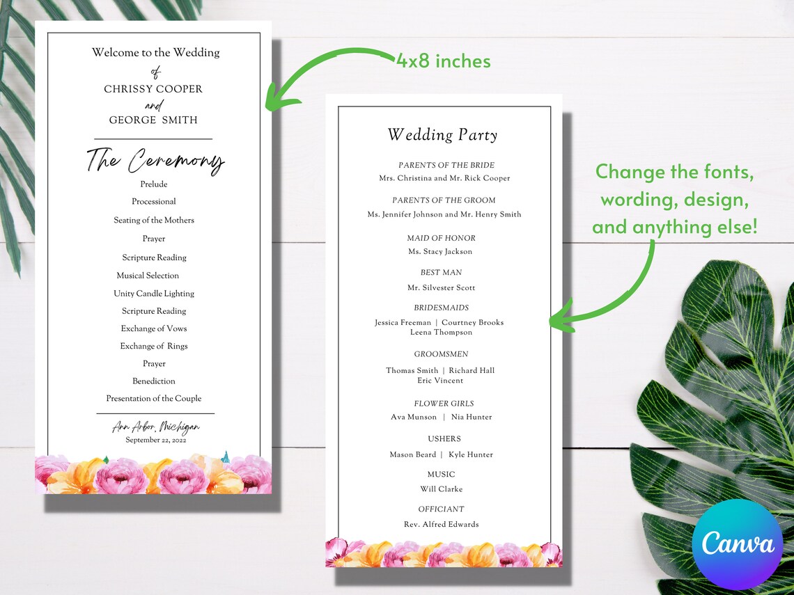 Modern Order of Service, Printable Church Program Wedding, Minimalist ...