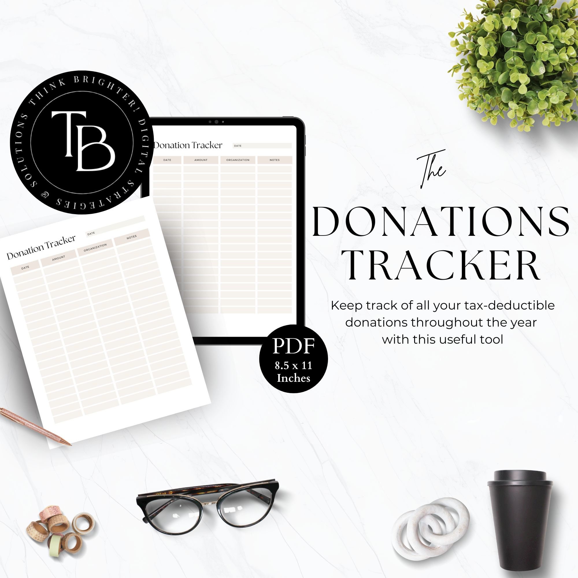 Printable Donations Tracker Giving Log Fundraising Goal Instant