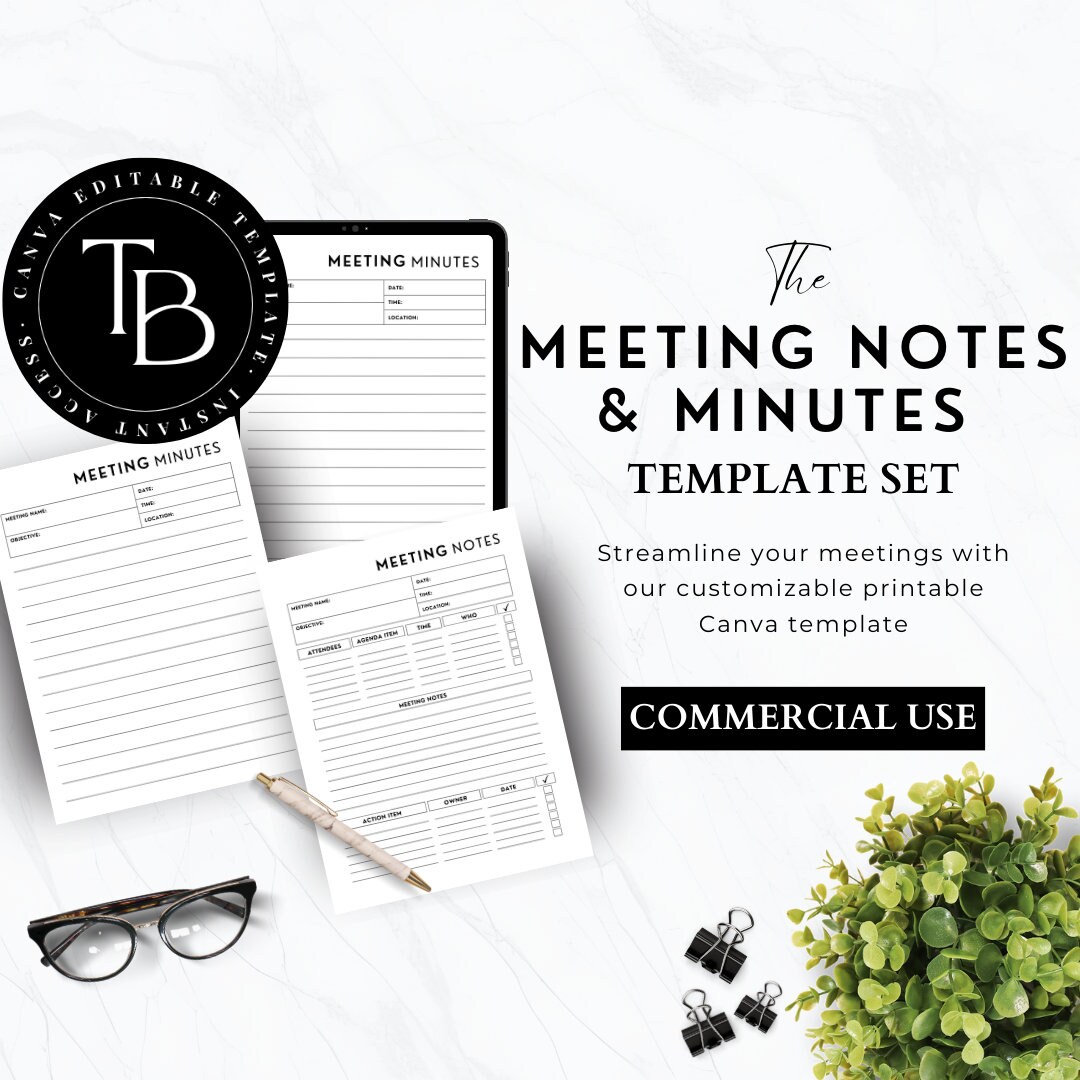 Meeting Minutes Template, Meeting Agenda Printable, Business Project ...